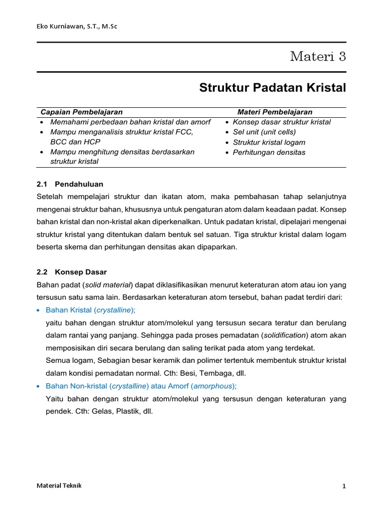 Materi 3 - Struktur Kristal Dan Tugas | PDF