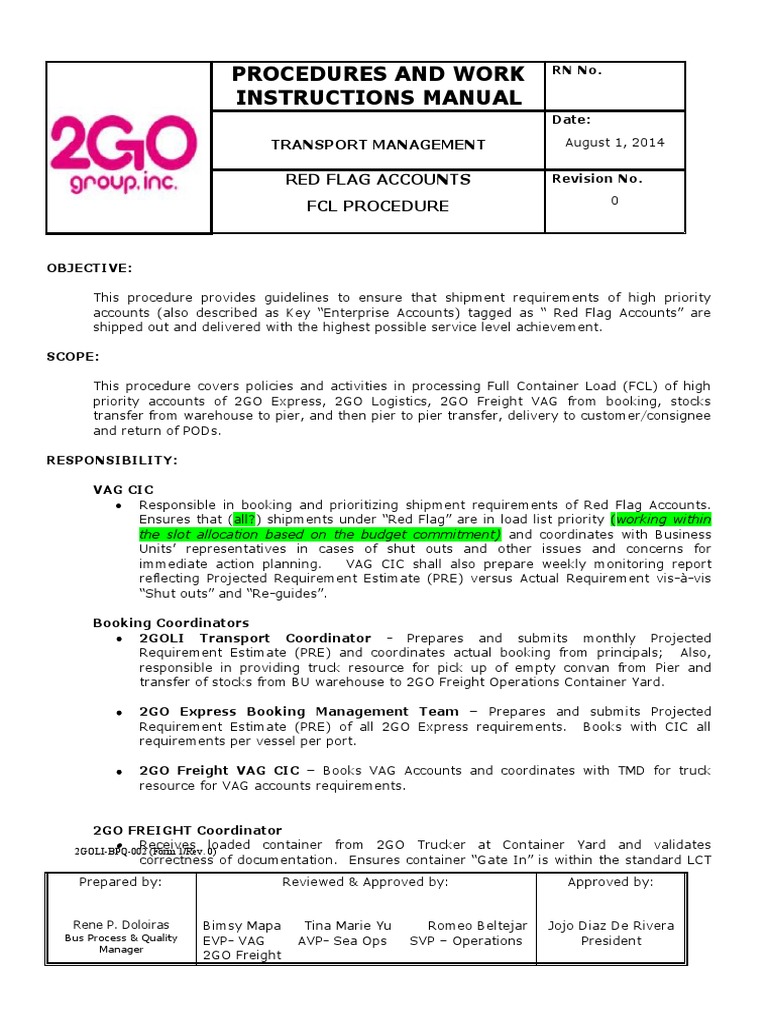 Red Flag Wow Procedure v2 With Comments From FSP Aug 28 and FSP and SJQ ...