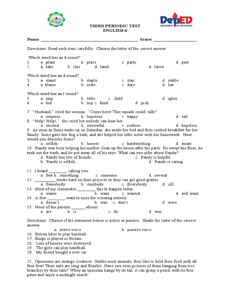 3rd ENGLISH - 6 | PDF