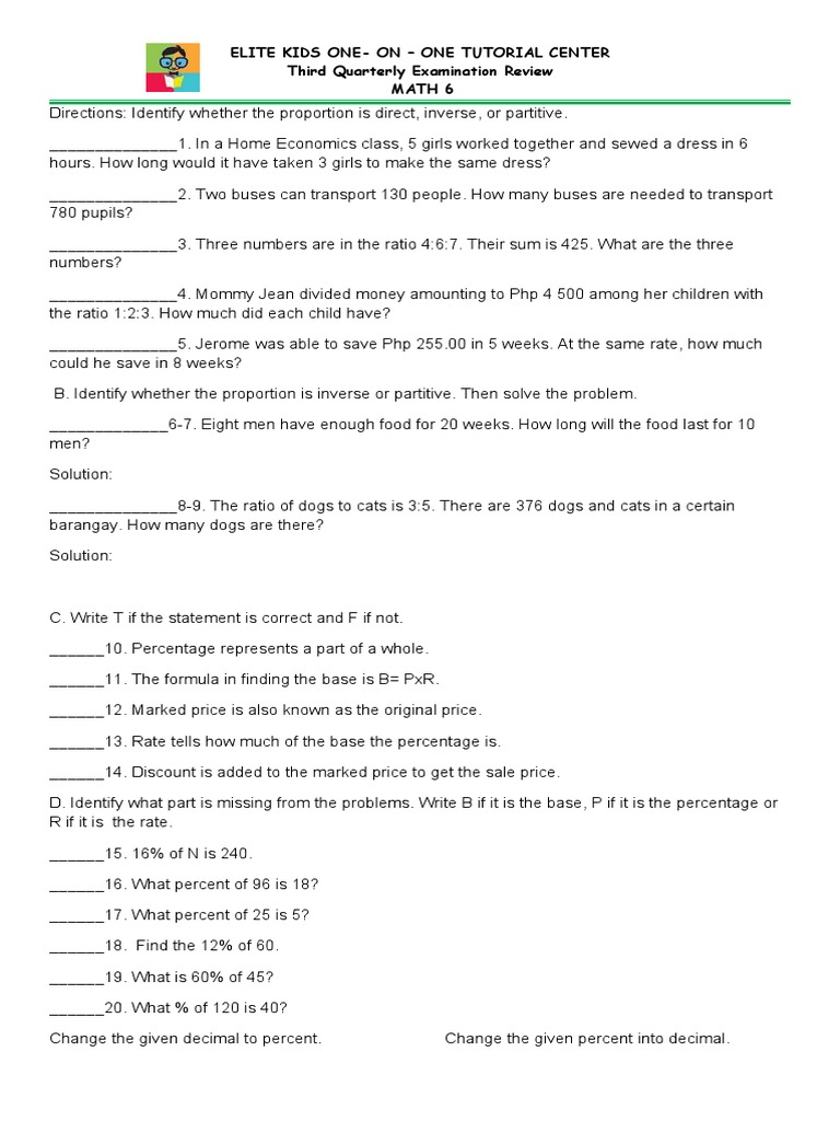 MATH 6 3rd QA | PDF | Percentage | Mathematics
