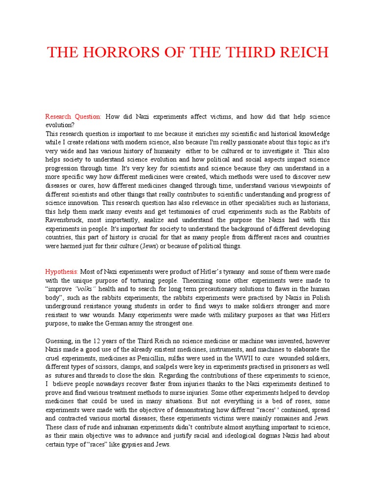 Nazi Experiments: Impact on Science | PDF | Nazi Germany | Auschwitz Concentration Camp