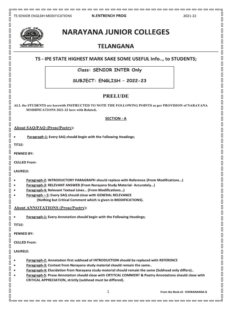 TS - 2022-23 Senior New Modifications Notes PDF | PDF
