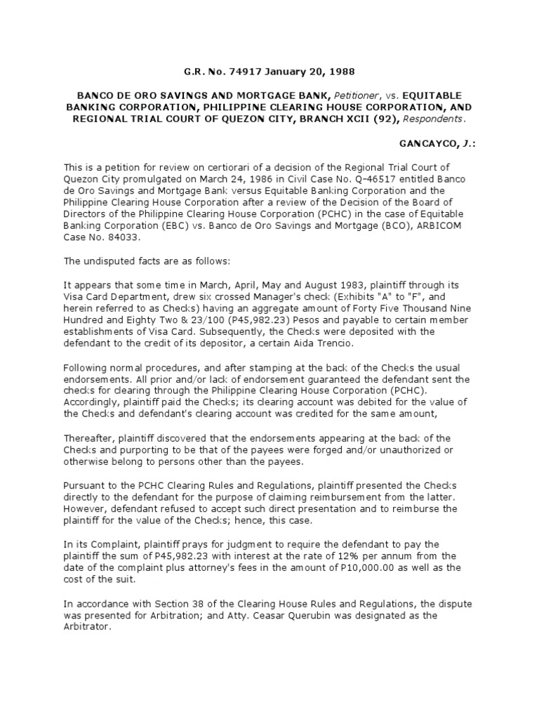 Banco de Oro-V - Equitable - Assignment Vs Negotiation | PDF | Cheque ...