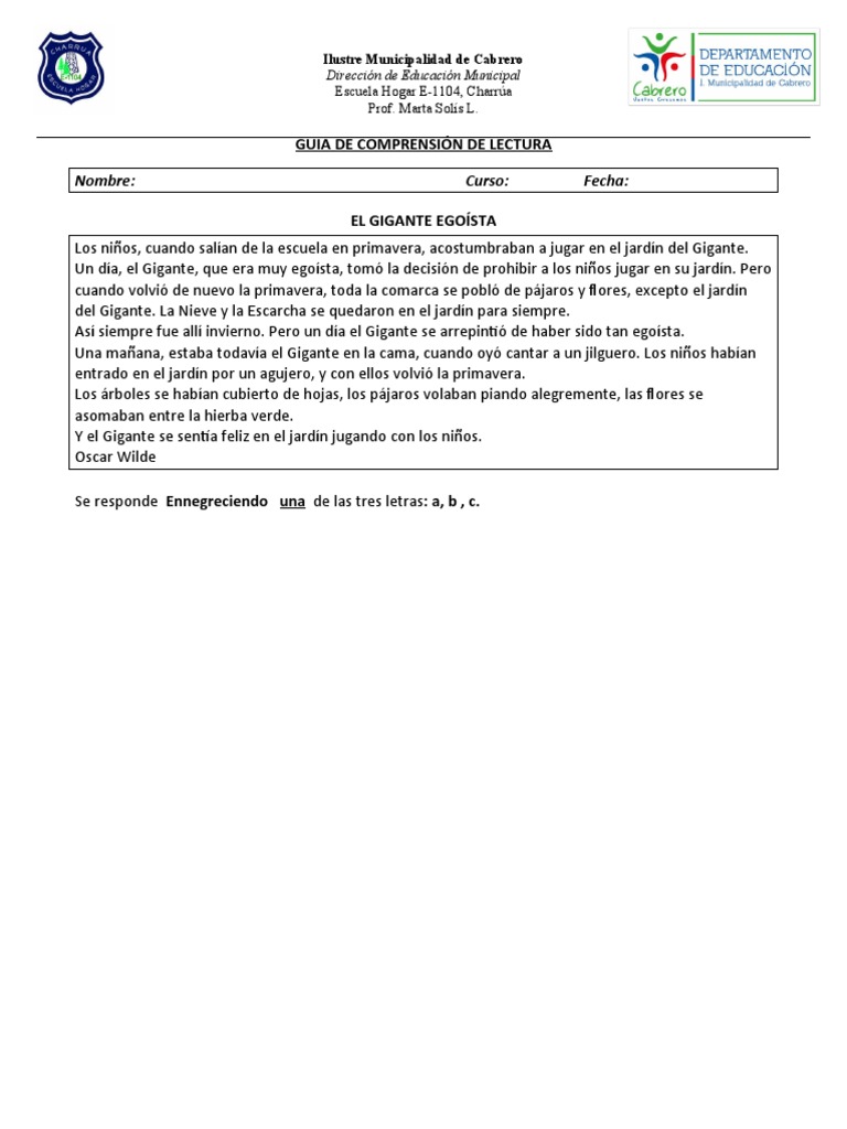 Guías de Comprensión Lectora Tercer Año | PDF | Caperucita Roja ...