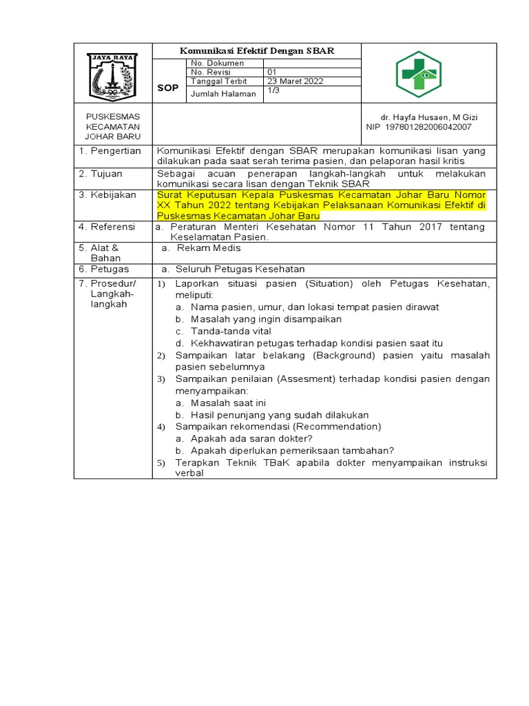 Komunikasi Efektif SBAR di Puskesmas | PDF