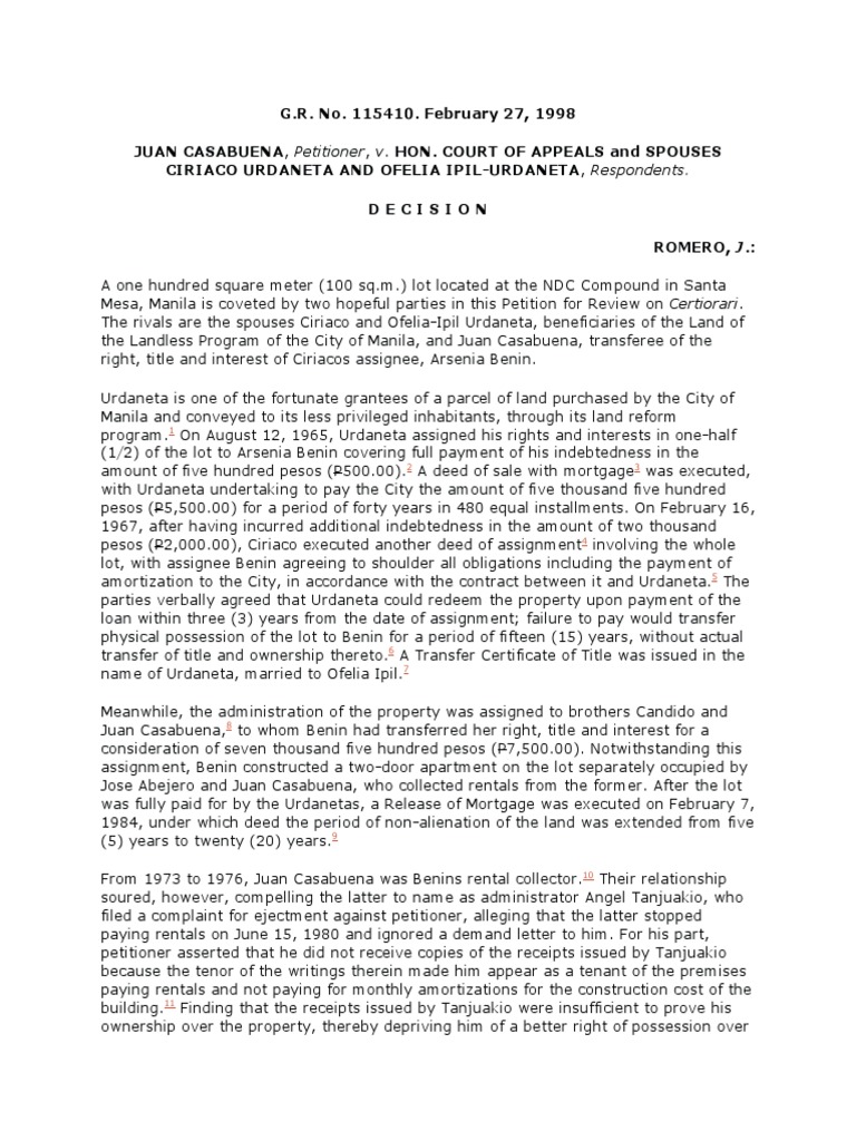 Casabuena V CA - Assignment Vs Negotiation | PDF | Assignment (Law) | Mortgage Law