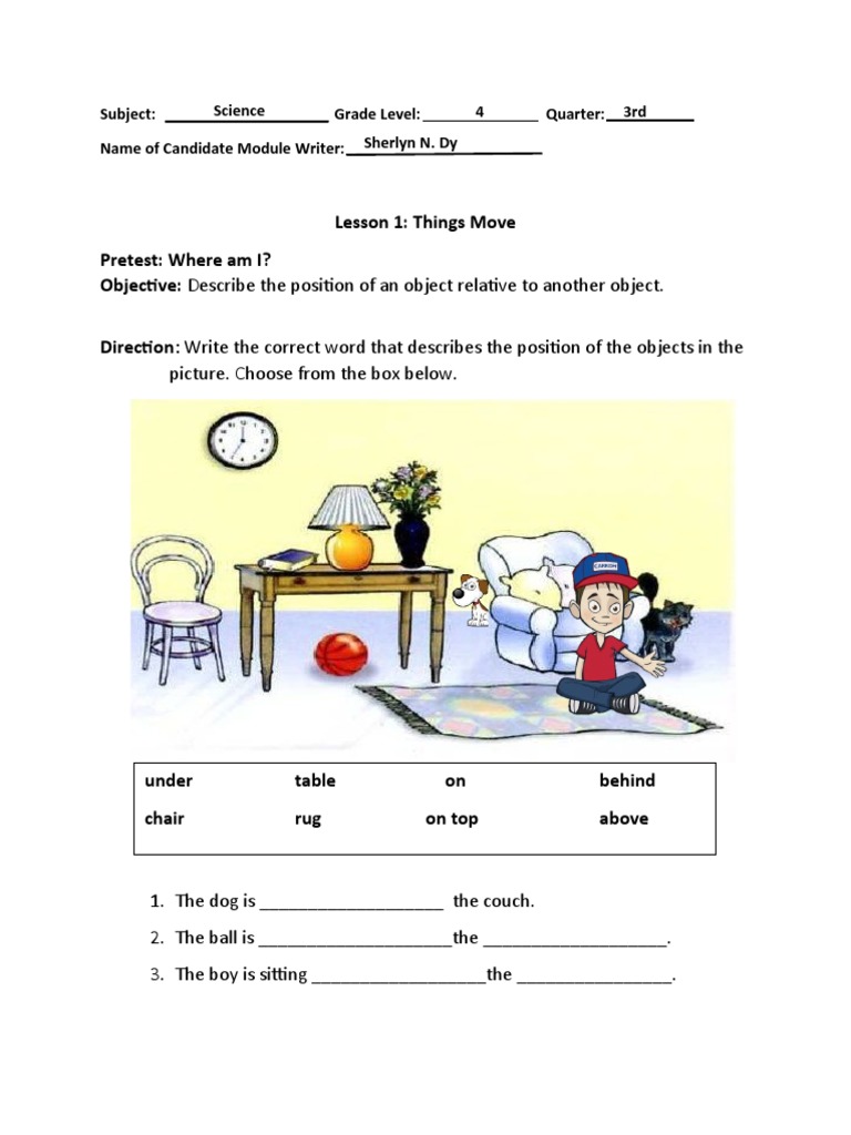 Positioning Objects in Grade 3 Science | PDF | Self-Improvement