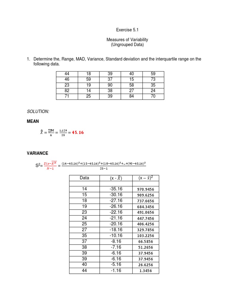 Exercise 5.1 (Mod 5) | PDF | Variance | Standard Deviation
