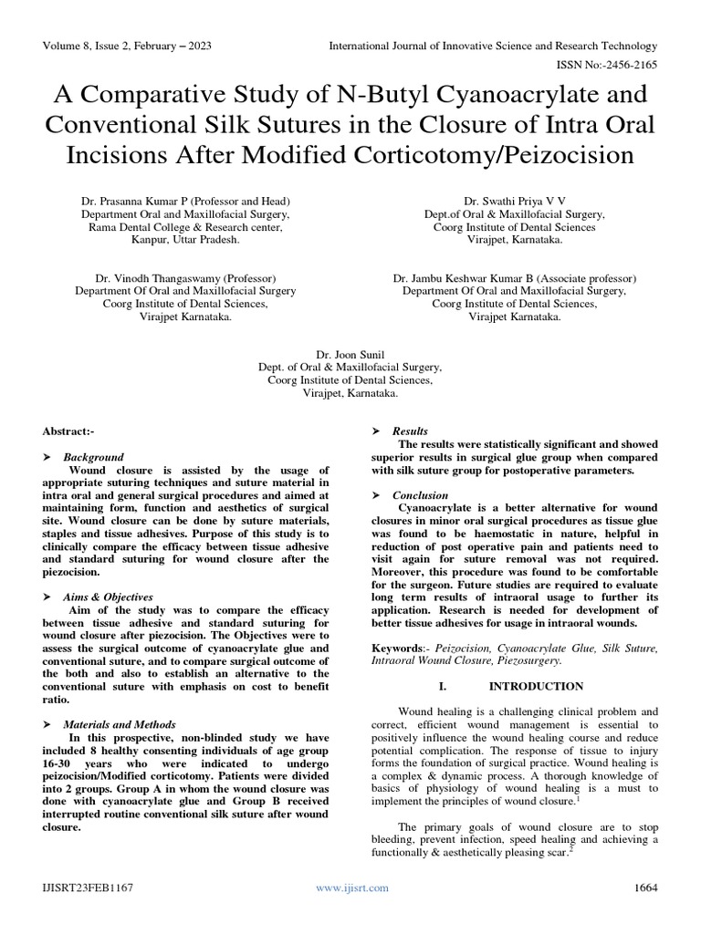 A Comparative Study of N-Butyl Cyanoacrylate and Conventional Silk ...