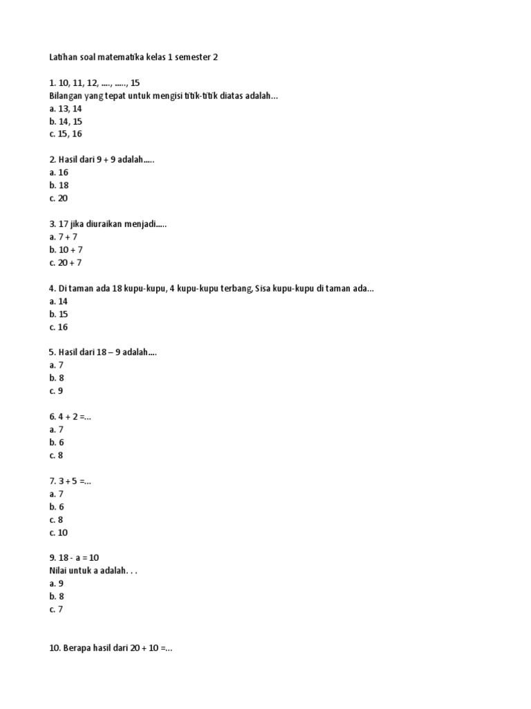 Latihan Soal Matematika Kelas 1 Semester 2 | PDF | Griya & Taman | Seni