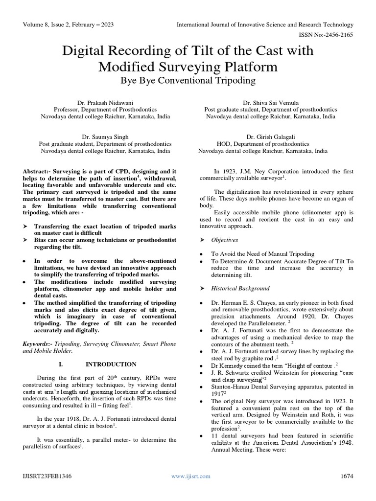 Digital Recording of Tilt of The Cast With Modified Surveying Platform Bye Bye Conventional ...