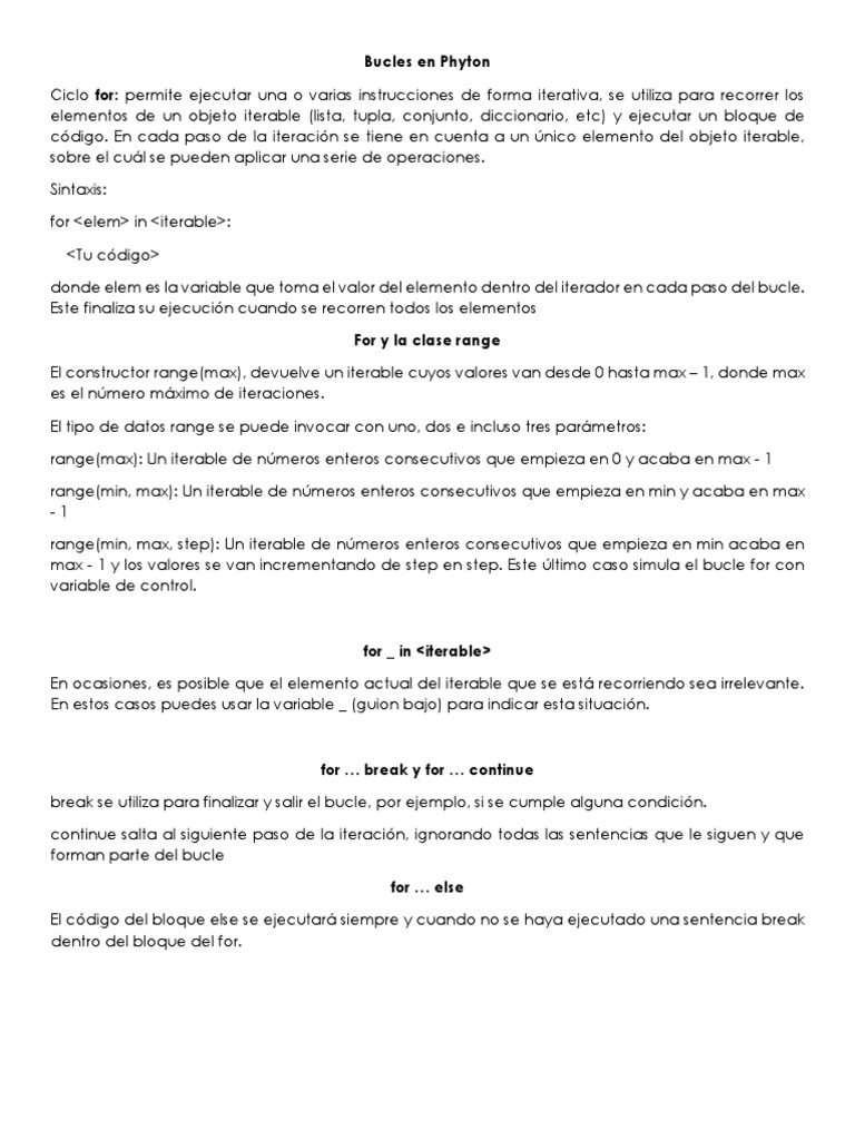 Bucles For en Python: Sintaxis y Uso | PDF | Informática