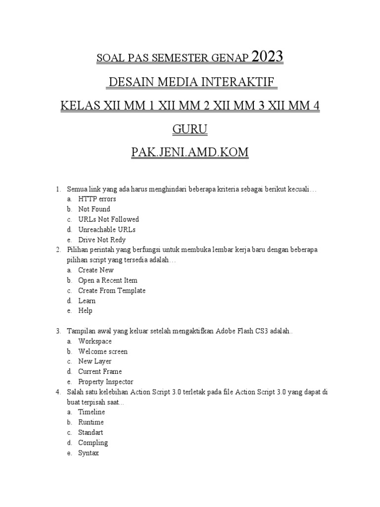 Soal Pas Genap 2023 Dmi | PDF