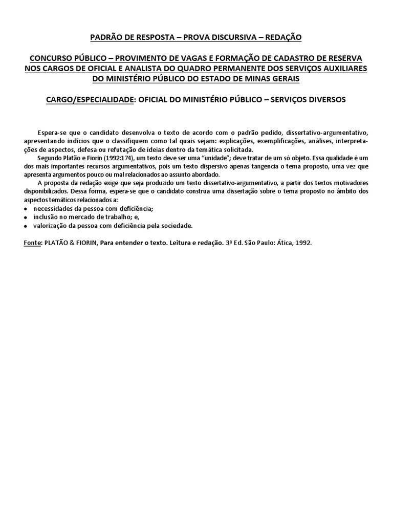 Padrão de resposta para prova discursiva de concurso público | PDF