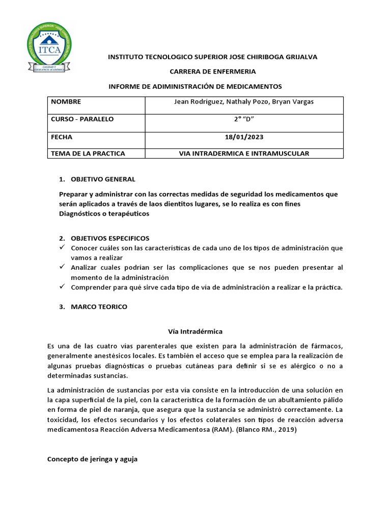 Informe de Laboratorio Via Intradermica y Subcutanea Comp | PDF | Inyección (medicina) | Medicina
