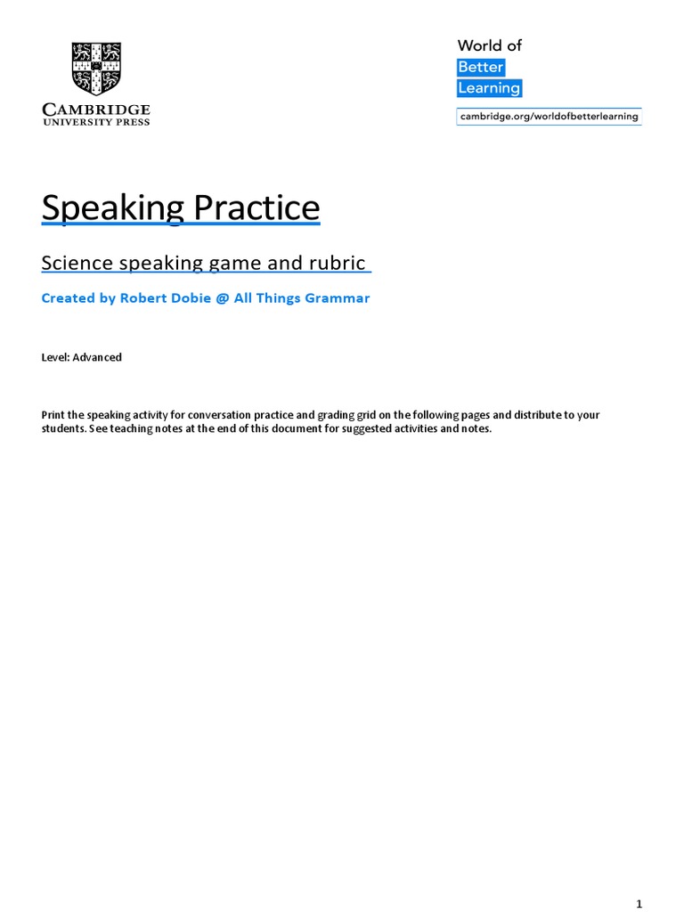 Cambridge Speaking Activities Rubic Grid | PDF | Rubric (Academic ...