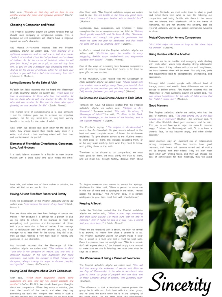 Sincerity To Each Other - Pamphlet # 18 | PDF | Muhammad | God In Islam