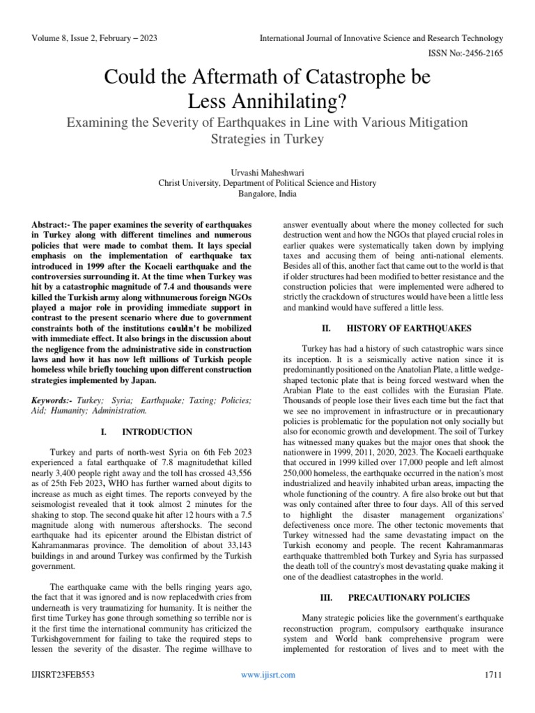 Could The Aftermath of Catastrophe Be Less Annihilating Examining The ... Could The Aftermath of Catastrophe Be Less Annihilating Examining The ...
