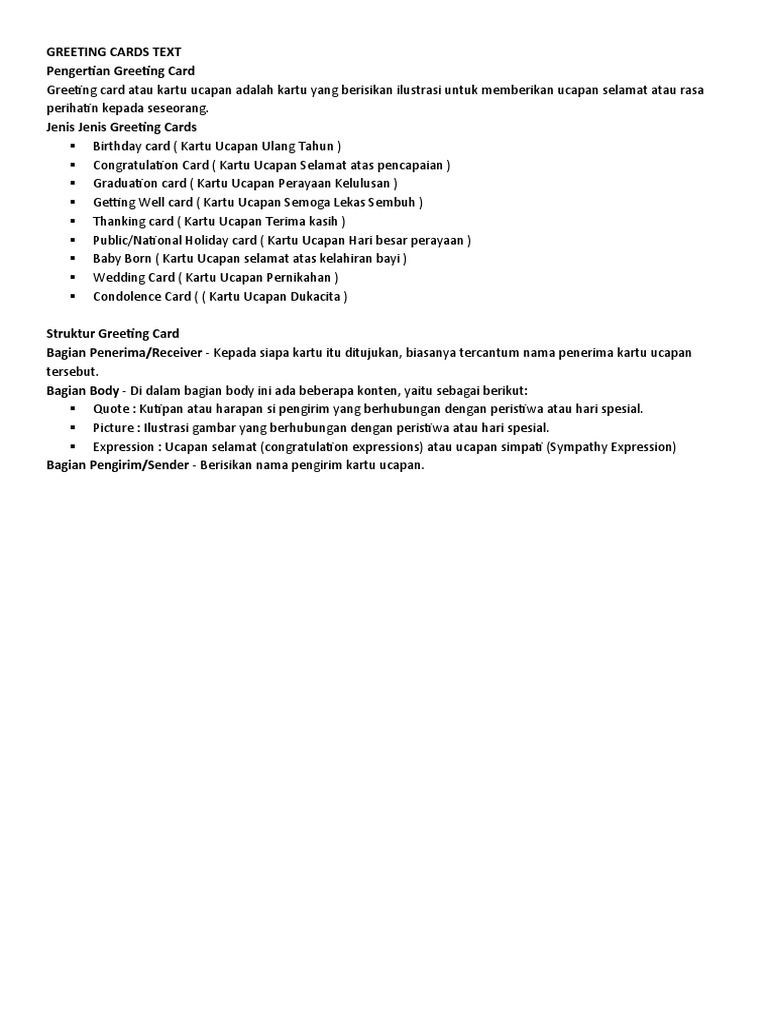 Greeting Cards Text Explained | PDF | Family | Ceremonies