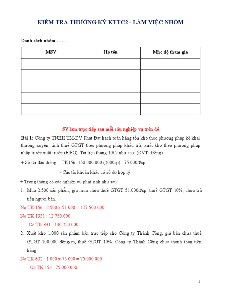 Kiểm tra thường kỳ KTTC2 - đề 1 | PDF