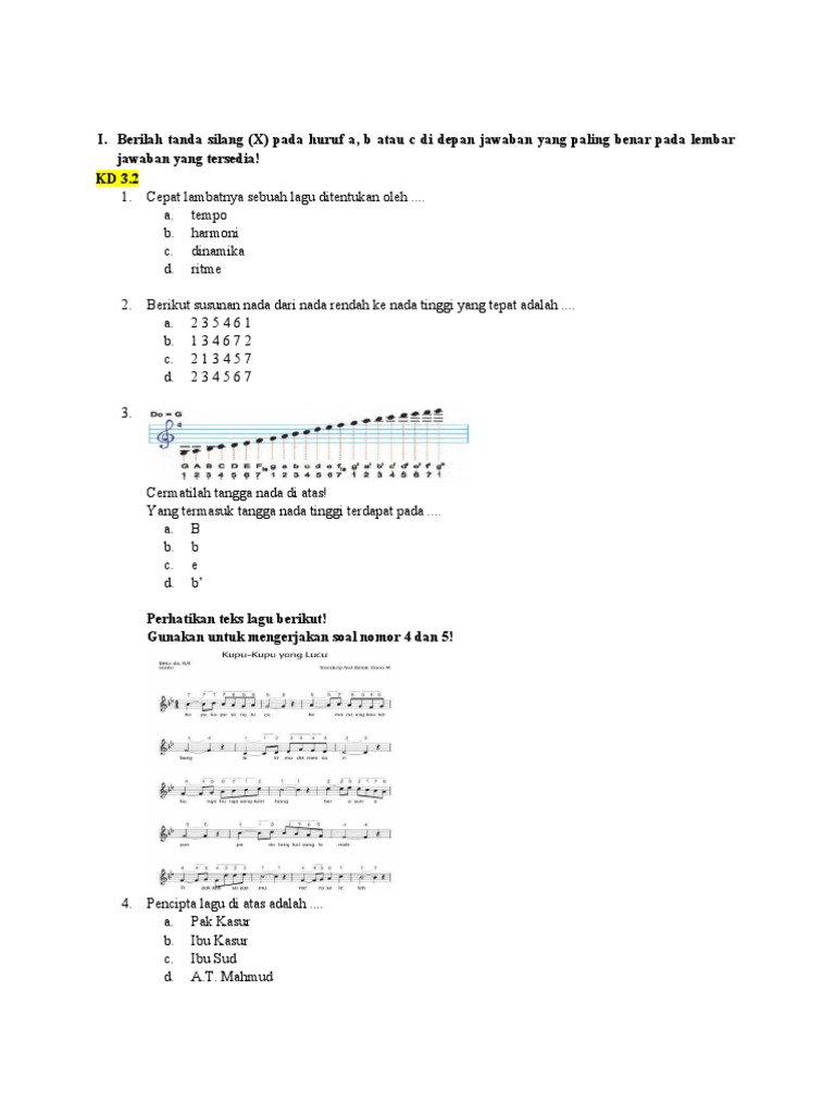 Soal PTS 2 SBDP Kelas 4 K13 | PDF | Seni & Disiplin Bahasa | Seni