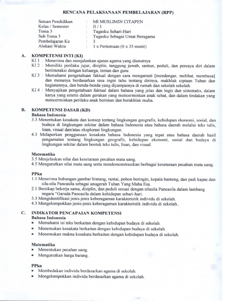 Scan Sampling RPP Kelas 2a | PDF