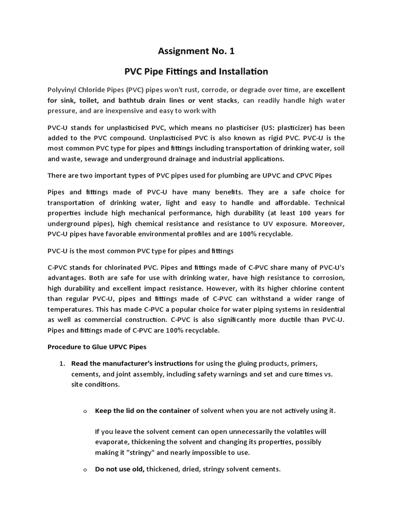 PVC Pipe Fittings and Installation | PDF | Plumbing | Polyvinyl Chloride