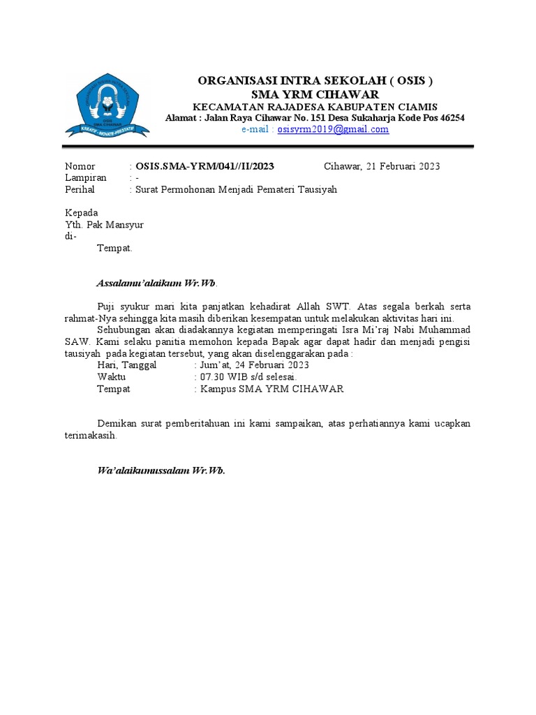 Surat Undangan Isra Mi - Raj 2023 | PDF