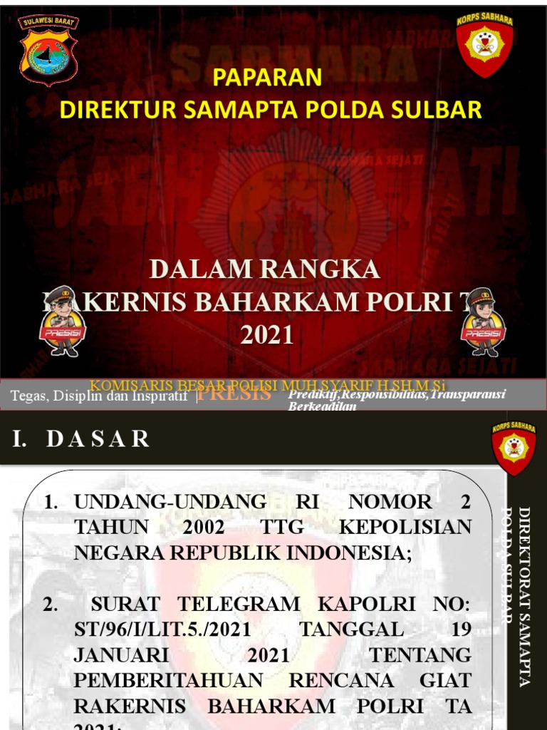 Paparan Direktur Samapta Polda Sulbar Rakernis Baharkam Polri 2021 | PDF