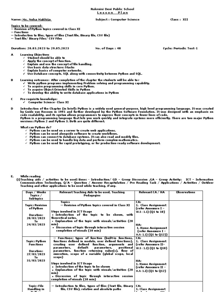 C12 LessonP PT1 2023 | PDF | Computer Programming | Python (Programming ...