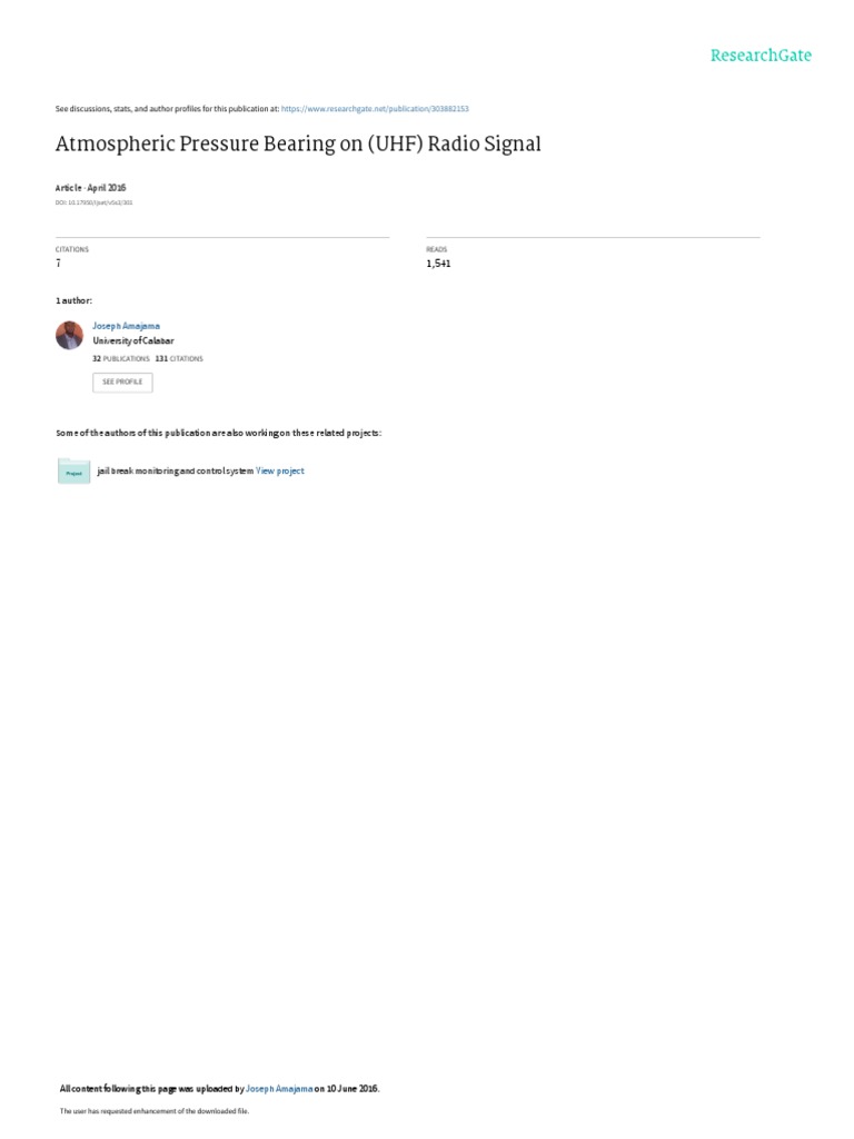 Atmospheric Pressure Bearing On (UHF) Radio Signal | PDF | Atmospheric ...