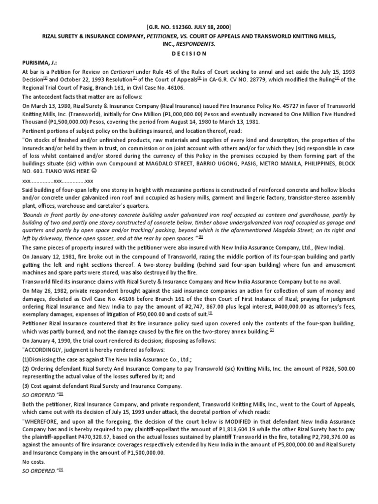 INSURANCE Cases Compilation | PDF | Insurance | Lawsuit