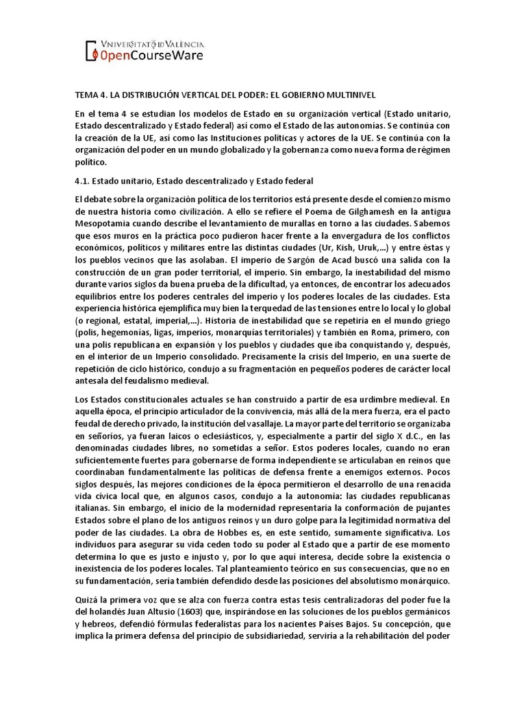 La Distribución Vertical Del Poder | PDF | Comisión Europea | Federación
