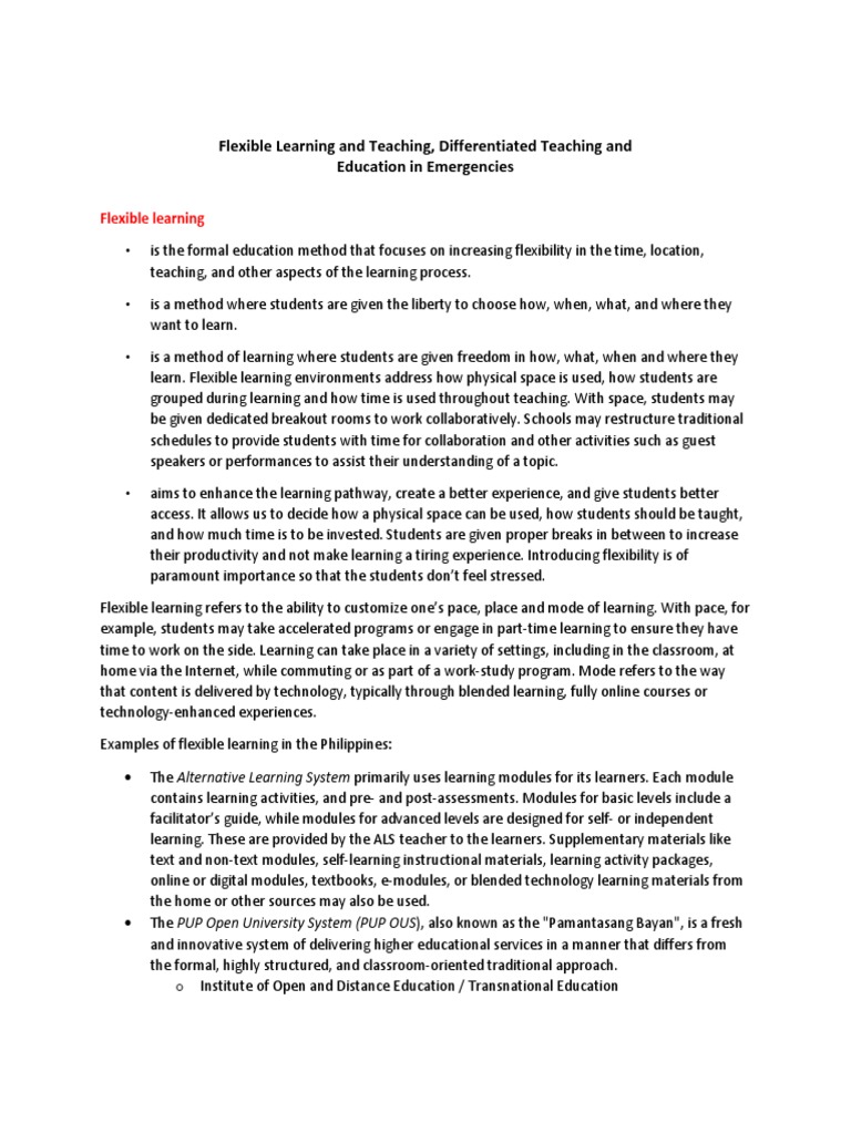 Understanding Flexible Learning Methods | PDF | Differentiated ...