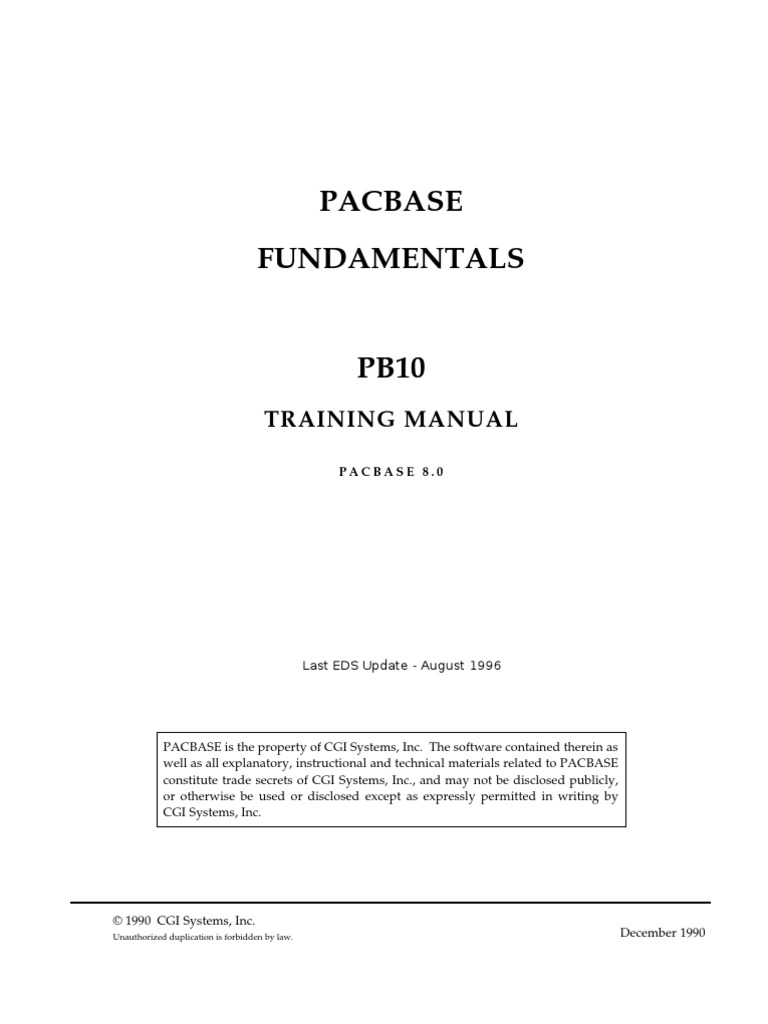 Pacbase Fundamentals PB10: Training Manual | PDF