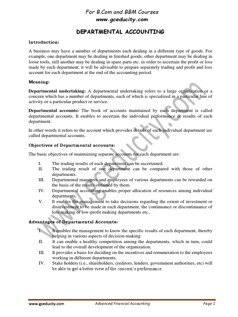 Gce Departmental Accounting - Com PDF | PDF | Income Statement | Expense
