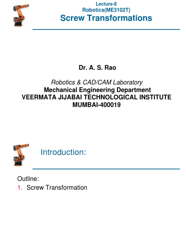Lecture-8 Screw Transformations | PDF | Coordinate System | Rotation