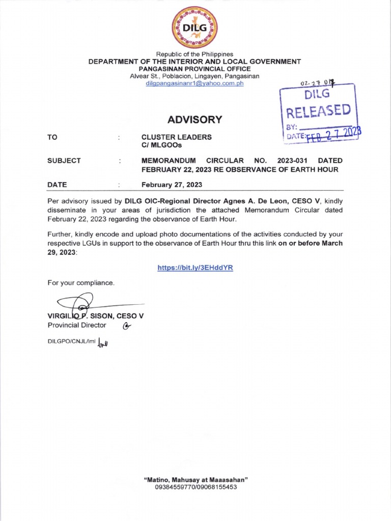 Advisory-MEMORANDUM CIRCULAR NO. 2023-031 DATED FEBRUARY 22, 2023 RE ...