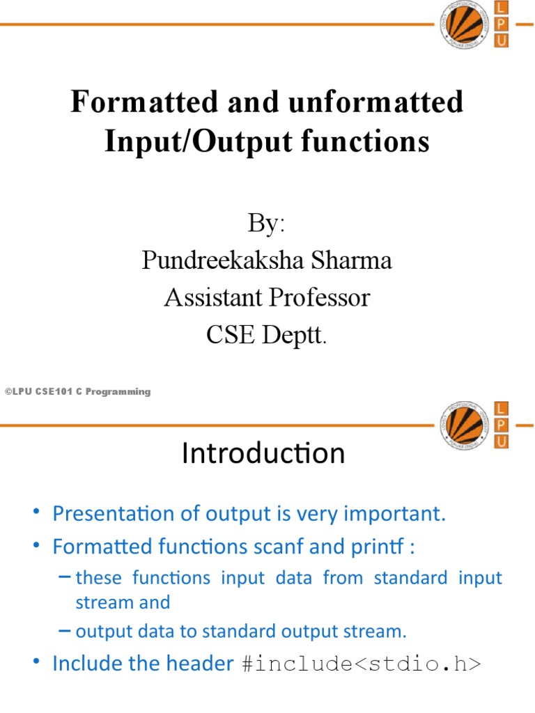 CSE101Formated and Unformated Input Output Function | PDF