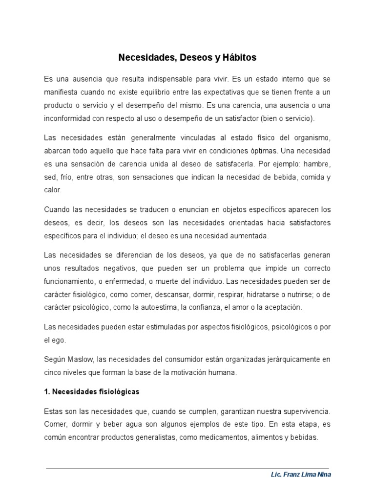 Necesidades, Deseos y Hábitos (1) | PDF | Sicología