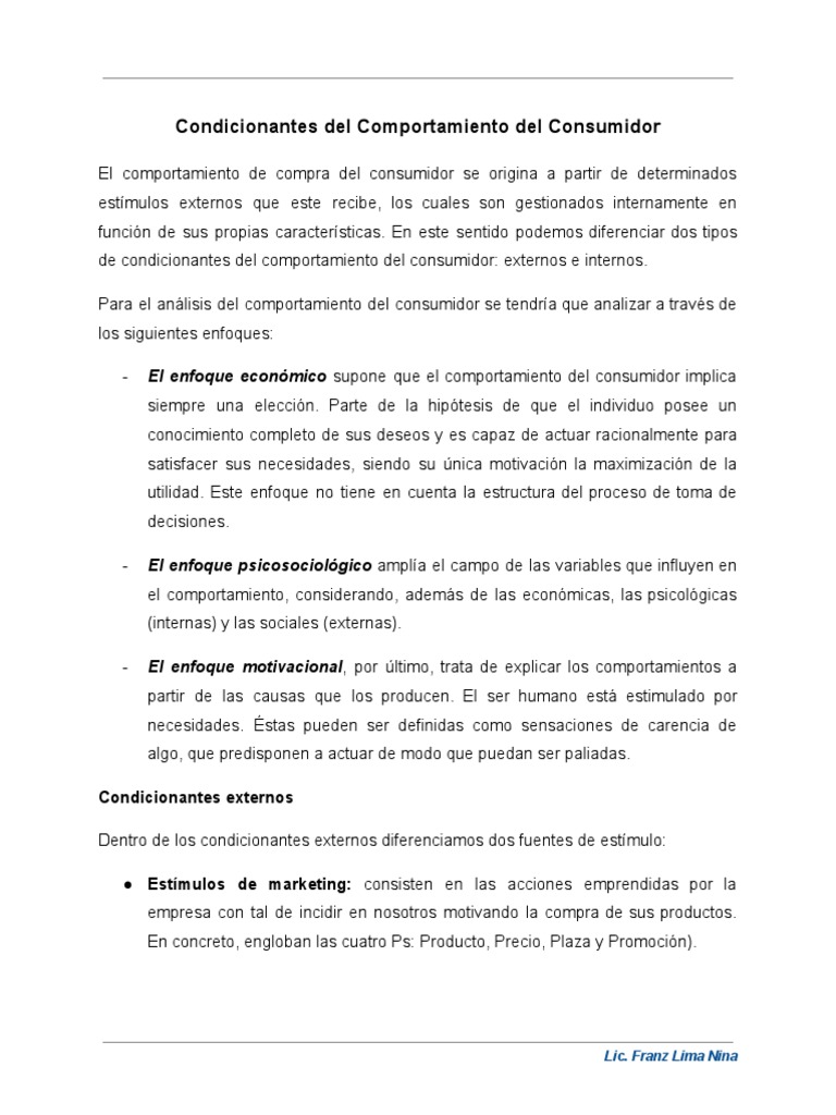 Factores internos y externos que influyen en el comportamiento del consumidor | PDF ...
