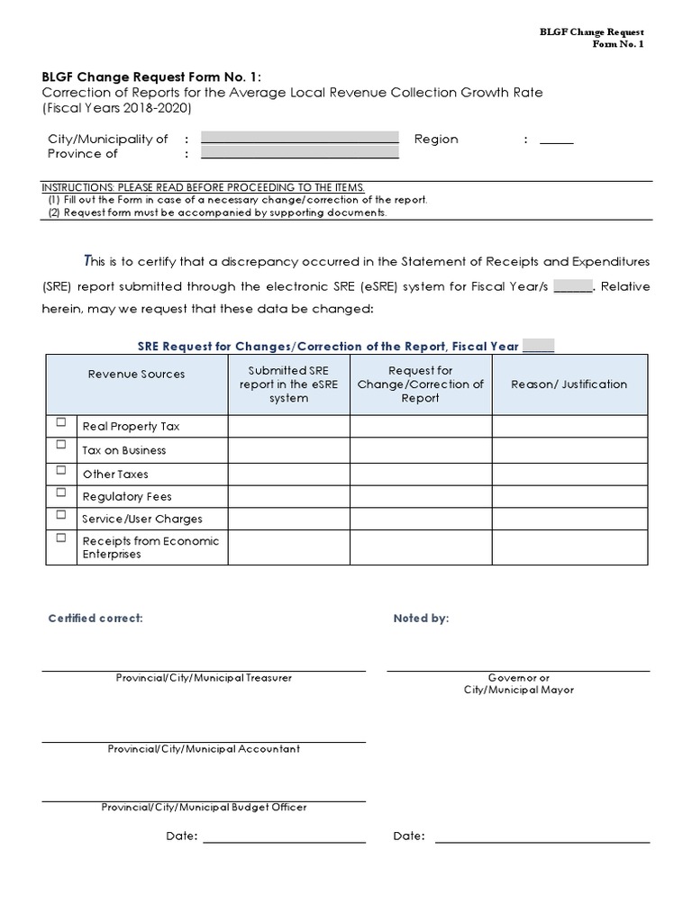 BLGF Local Revenue Correction Request Form | PDF | Business | Finance ...