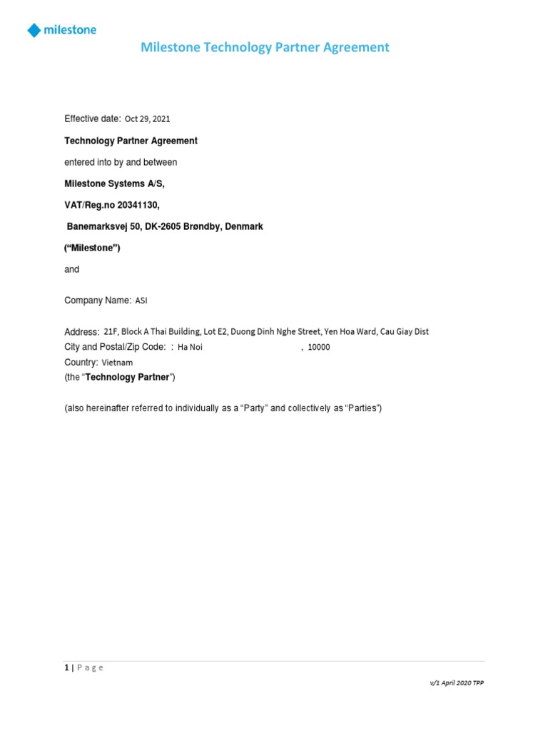 Milestone Technology Partner Agreement - ASI PDF | PDF | Trademark ...