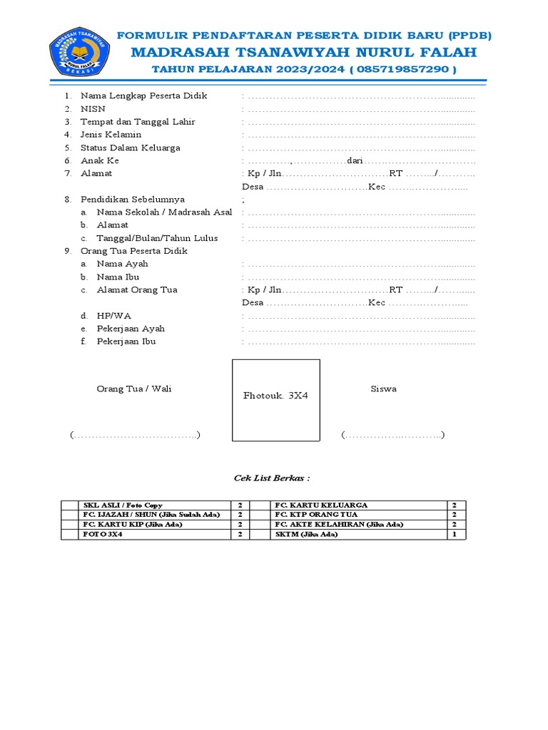 Formulir PPDB Madrasah 2023/2024 | PDF