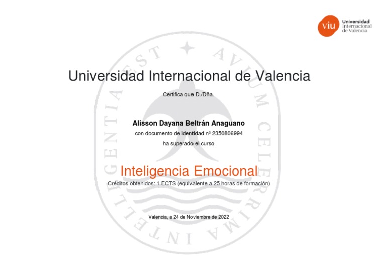 Certificado Inteligencia Emocional PDF | PDF Certificado Inteligencia Emocional PDF | PDF