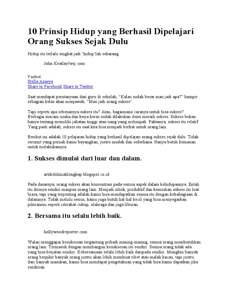 10 Prinsip Hidup Yang Berhasil Dipelajari Orang Sukses Sejak Dulu | PDF