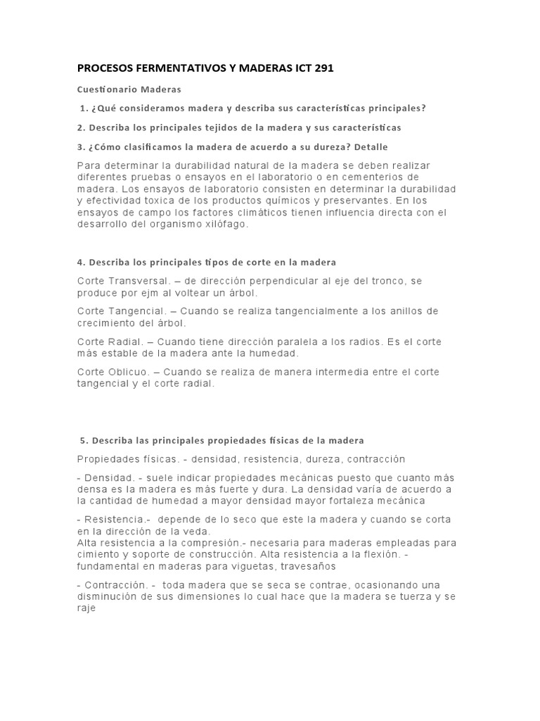 Procesos Fermentativos y Maderas Ict 291 | PDF | Calidad (comercial) | Madera