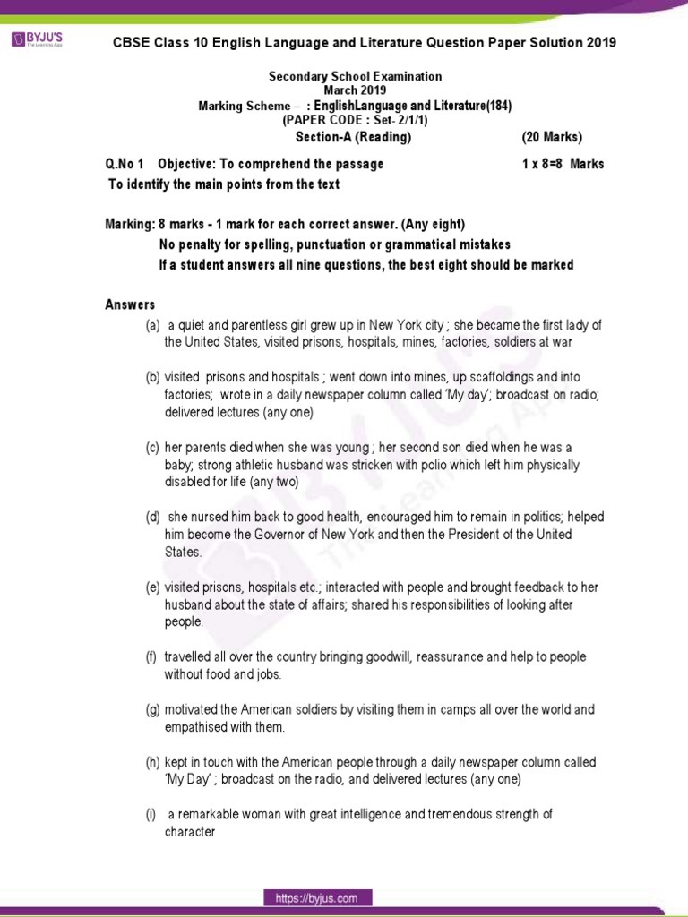 CBSE Class 10 English Language and Literature Previous Year Question ...