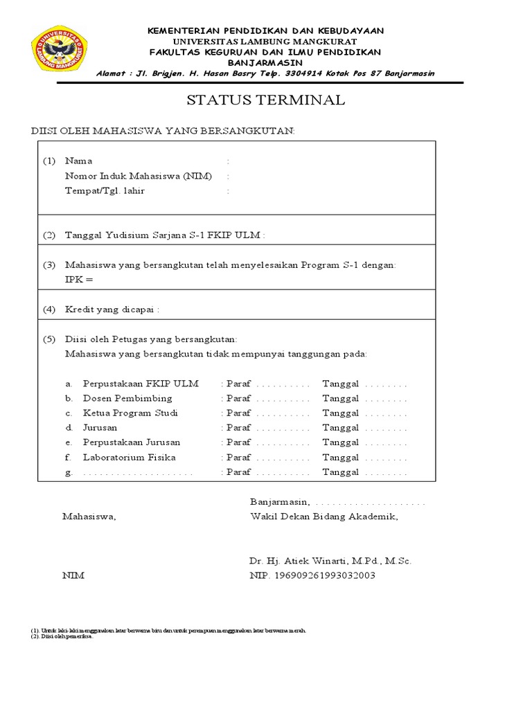 Status Terminal Mahasiswa ULM | PDF