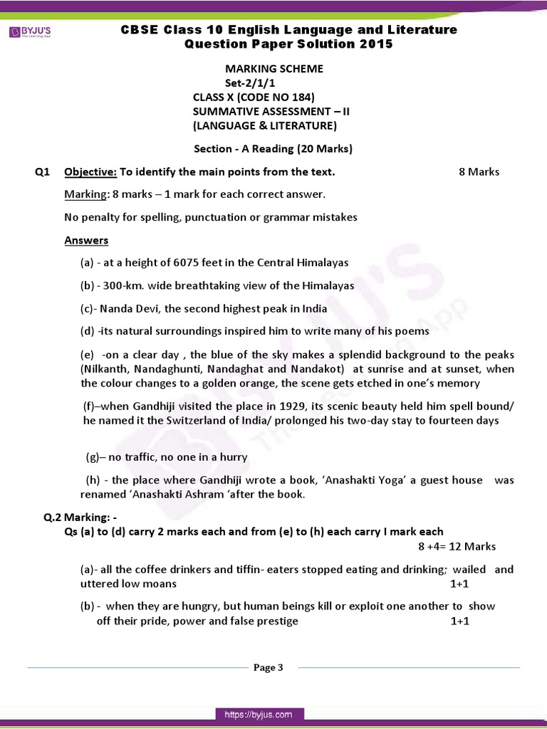 CBSE Class 10 English Language and Literature Previous Year Question ...